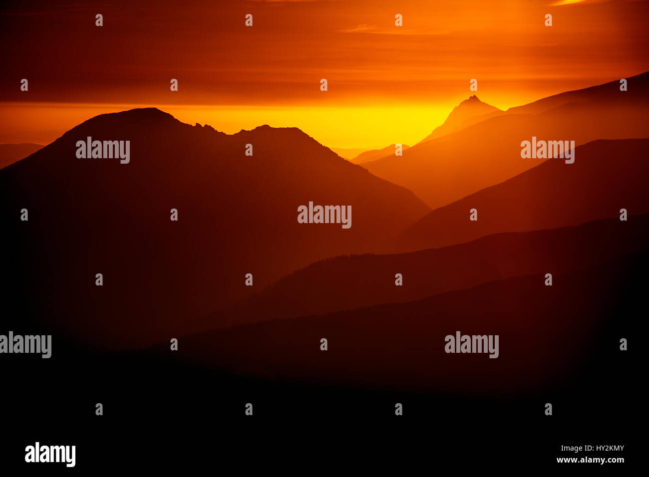 A beautiful, colorful, abstract mountain landscape in a red tonality ...