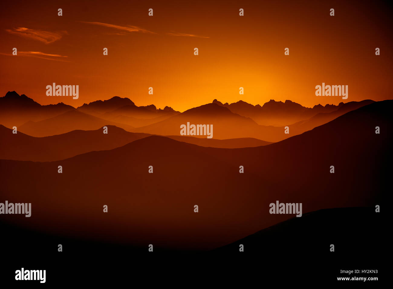 A beautiful, colorful, abstract mountain landscape in a red tonality ...