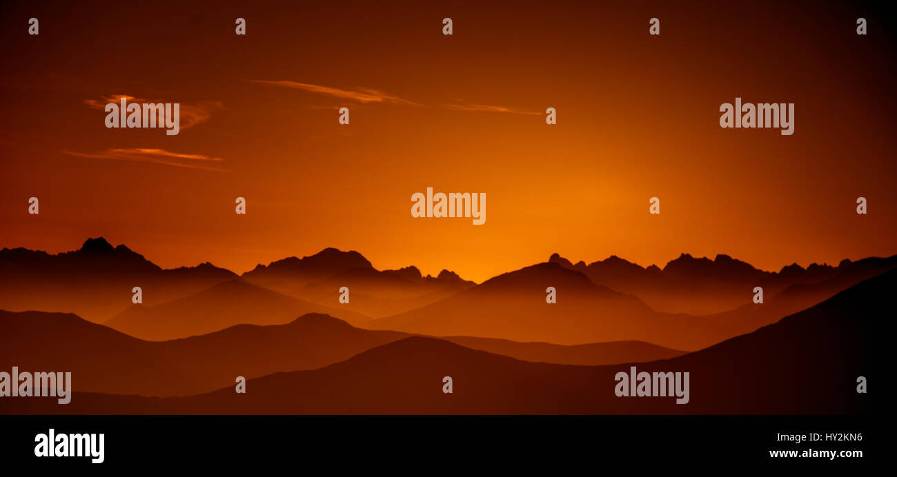 A beautiful, colorful, abstract mountain landscape in a red tonality ...