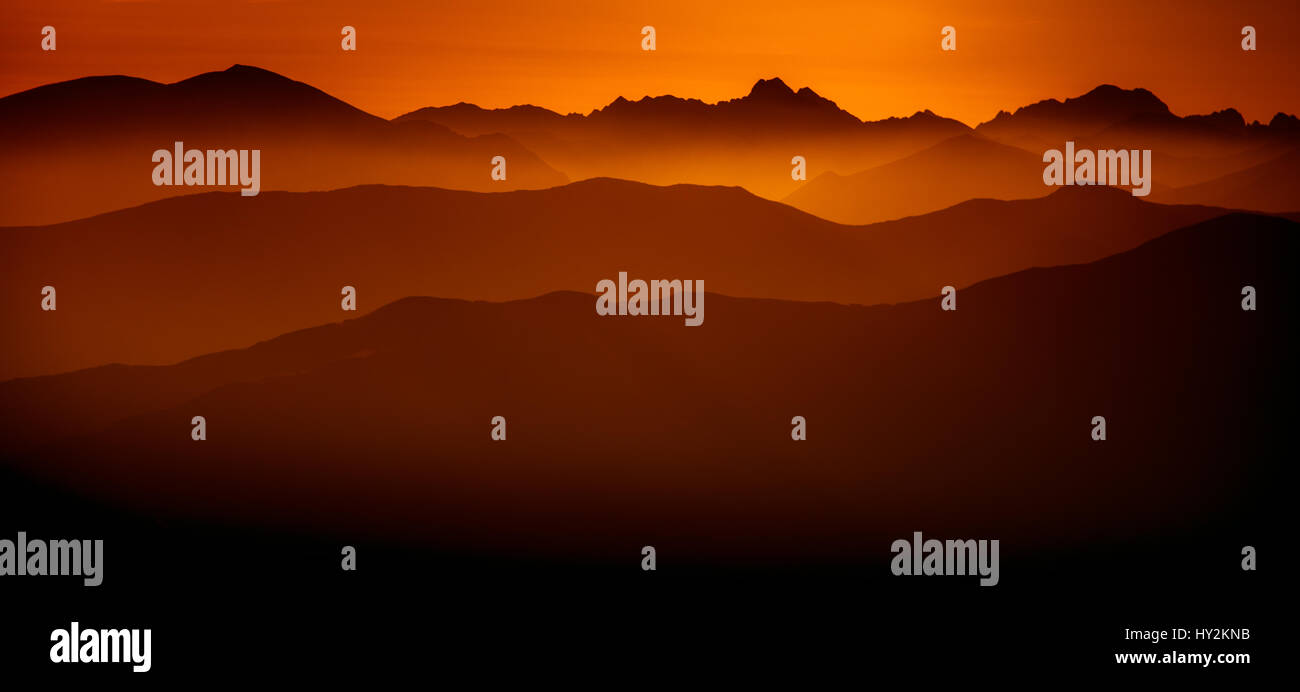 A beautiful, colorful, abstract mountain landscape in a red tonality ...