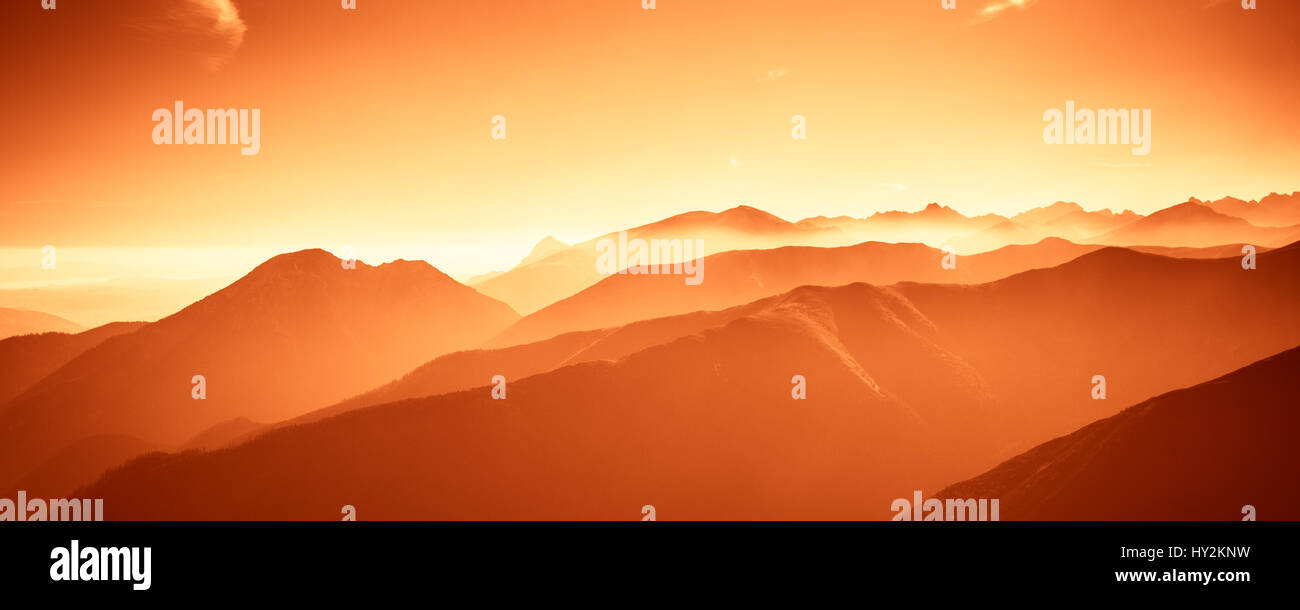 A beautiful, colorful, abstract mountain landscape in a red tonality ...