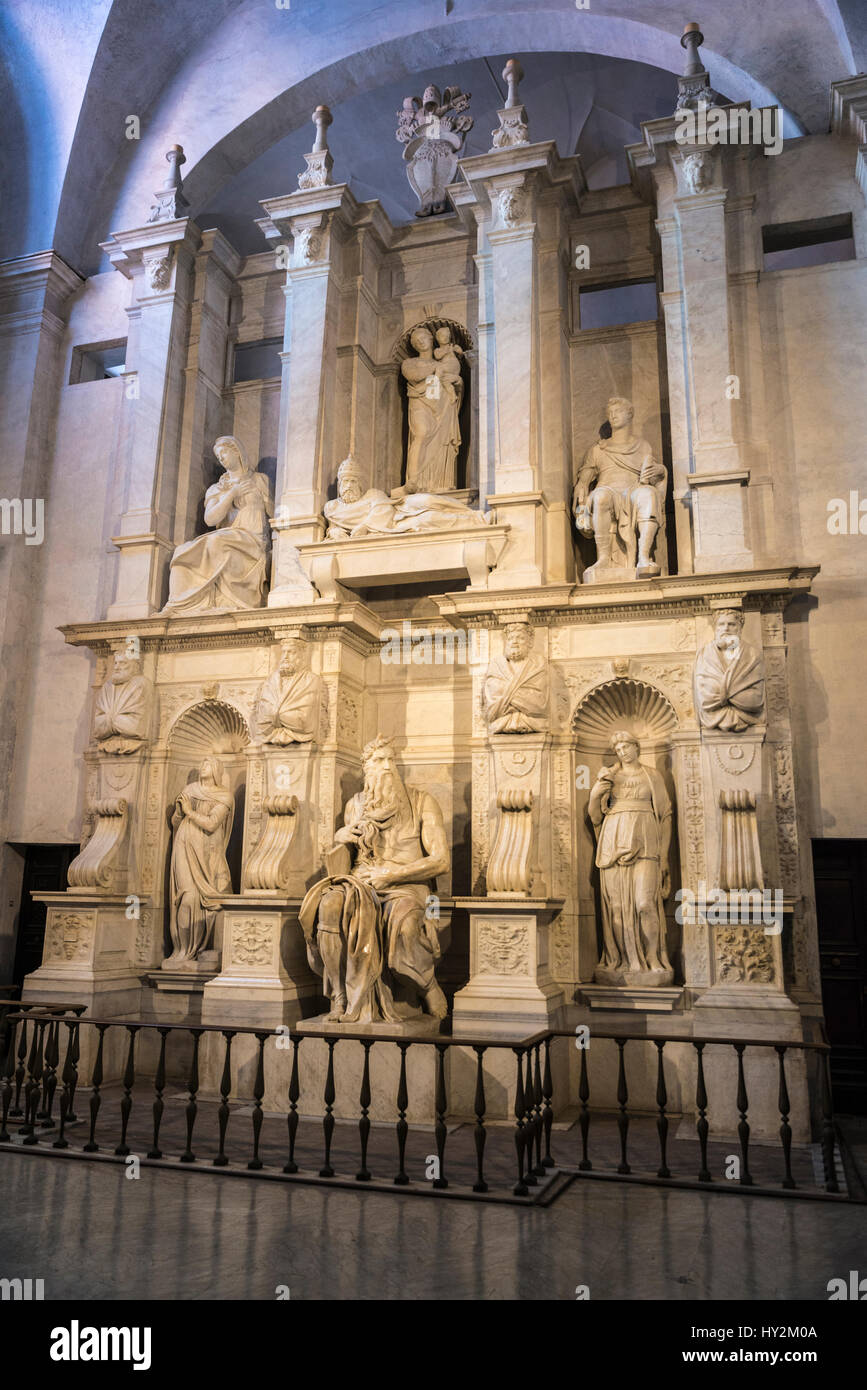 Rome, Italy - January 5, 2017: Marble statue of Moses sculpted by ...