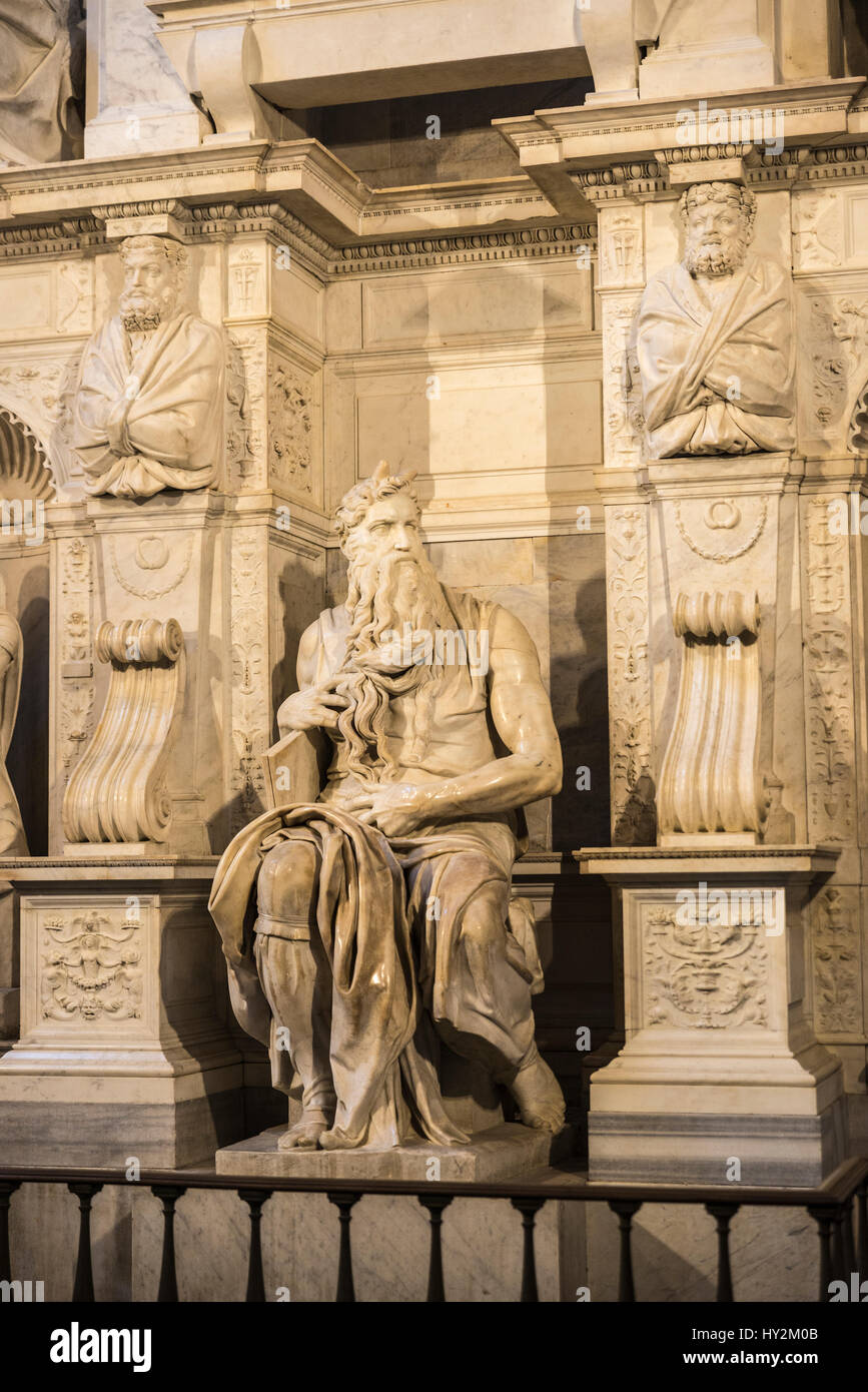 Rome, Italy - January 5, 2017: Marble statue of Moses sculpted by ...