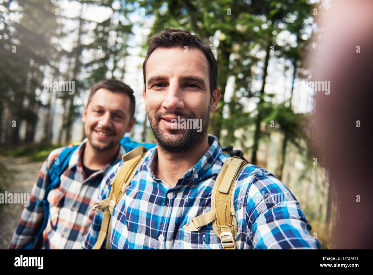 Friends taking forest selfie hi-res stock photography and images - Alamy