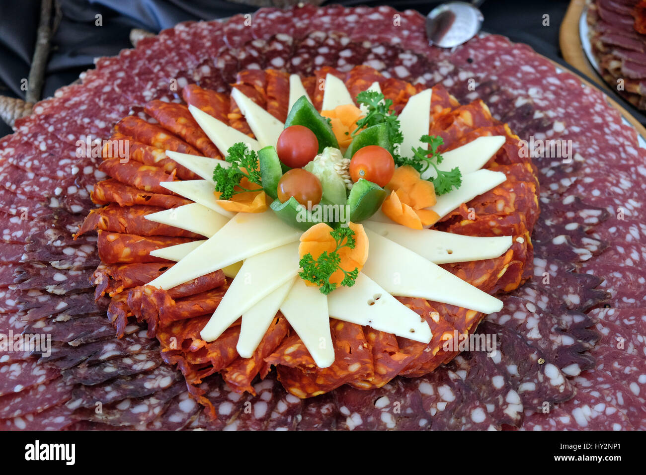 Classic Croatian starter plate with Fine Croatian sliced salami and ...