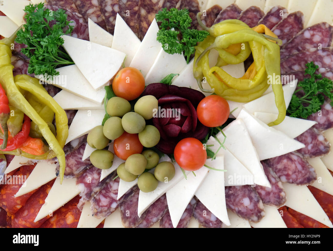 Classic Croatian starter plate with Fine Croatian sliced salami and ...