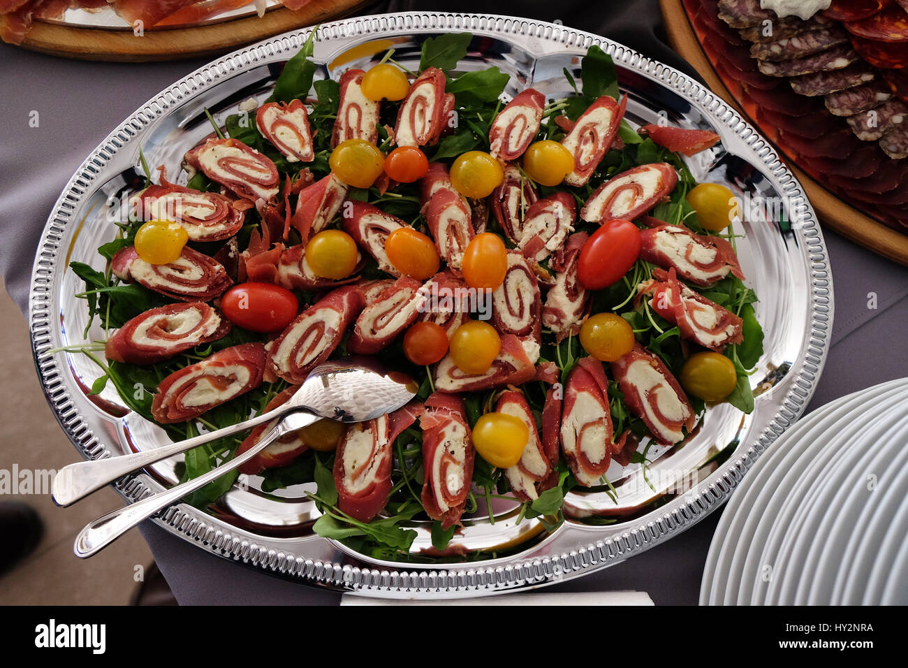 Classic Croatian starter plate with fine Croatian ham and cheese Stock ...