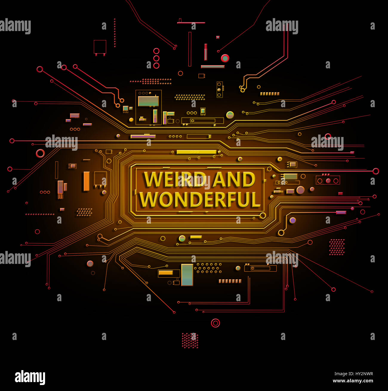 Illustration depicting circuit board components with a weird and ...