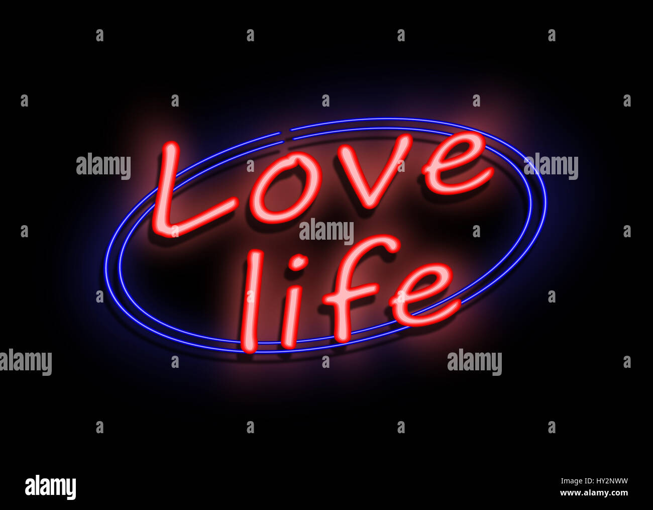 Digital illustration depicting an illuminated love life neon sign Stock ...