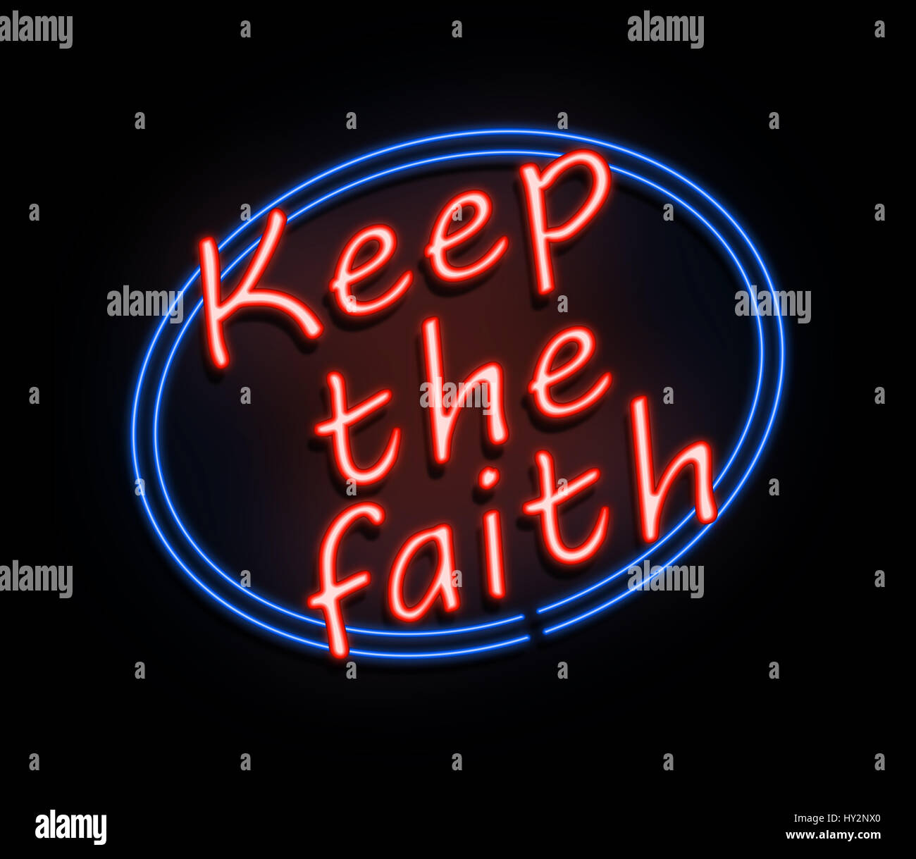 Digital illustration depicting an illuminated keep the faith neon sign ...