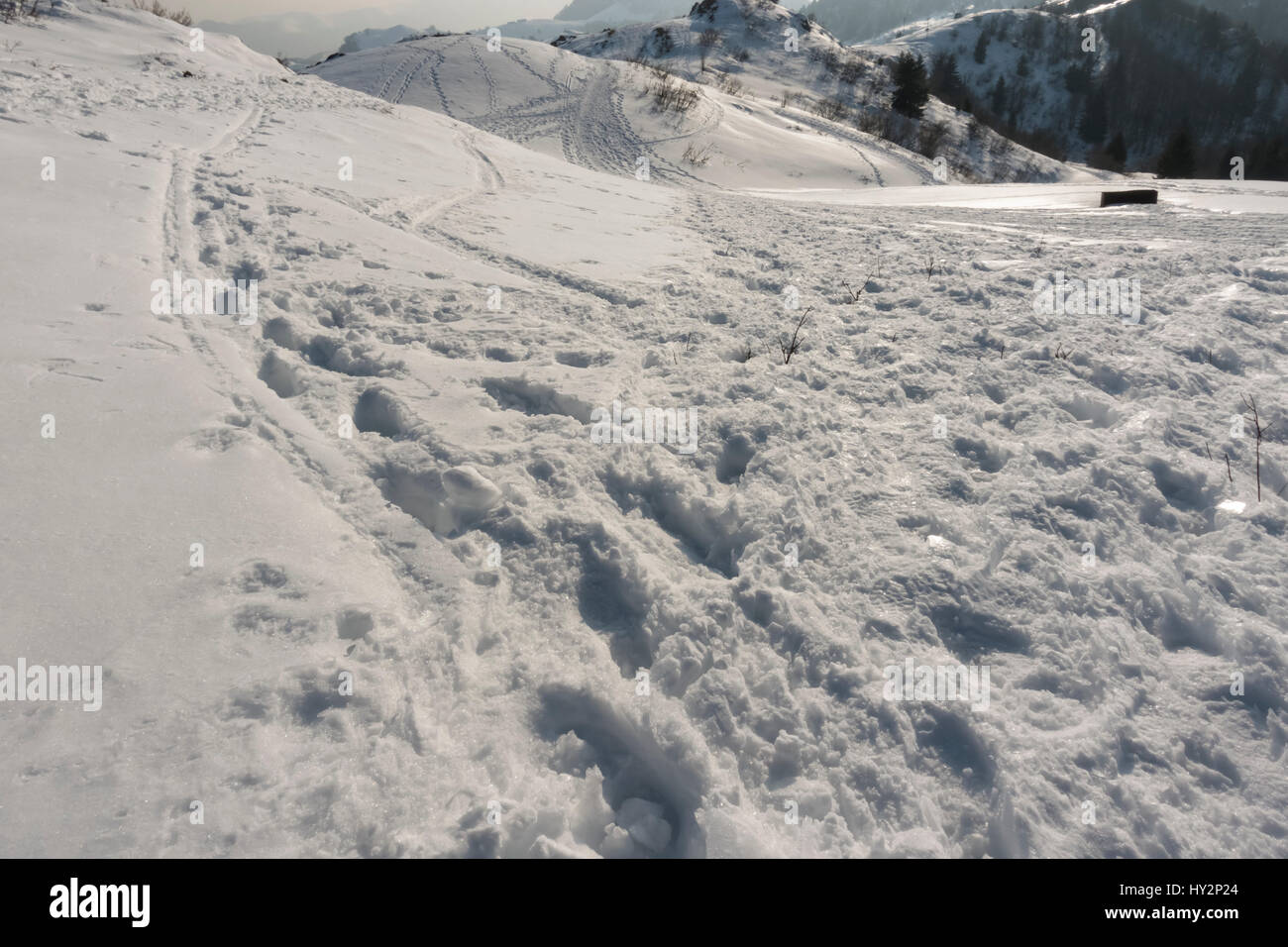 Snowy Winter Landscape on Italian Alps at Sunset Stock Photo - Alamy