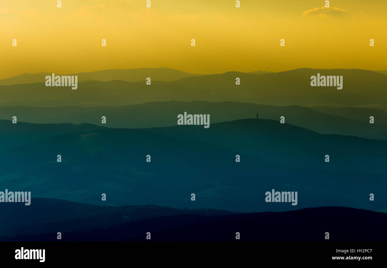 A beautiful, colorful, abstract mountain landscape with a hot summer ...