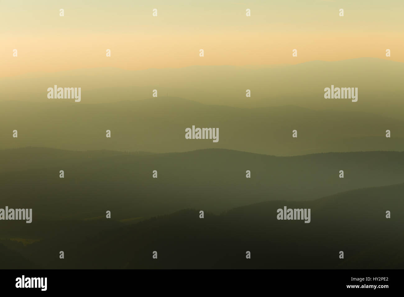 A beautiful, colorful, abstract mountain landscape with a hot summer ...