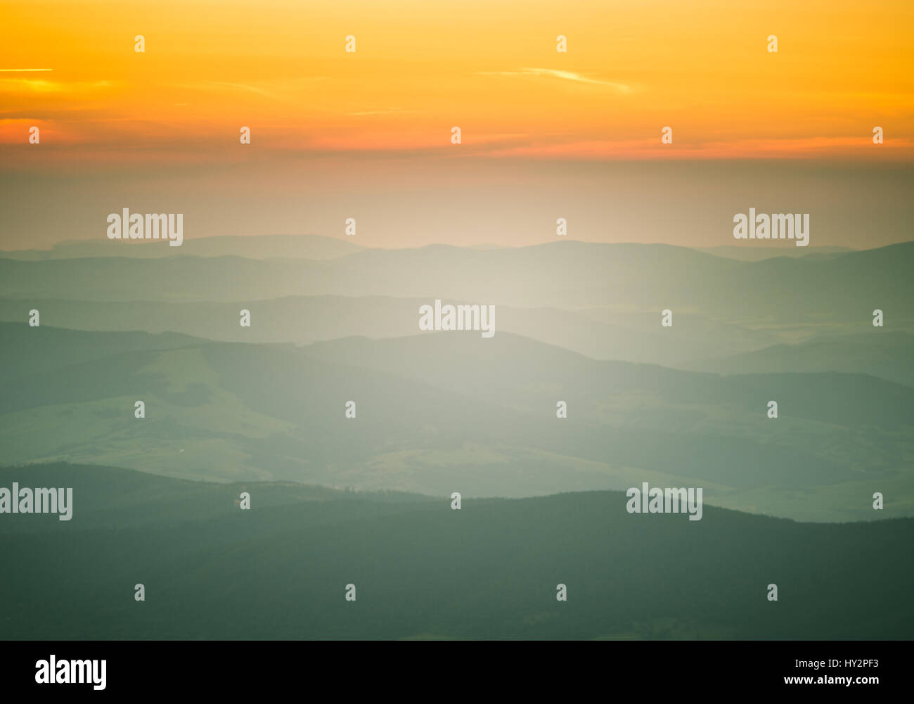 A beautiful, colorful, abstract mountain landscape with a hot summer ...