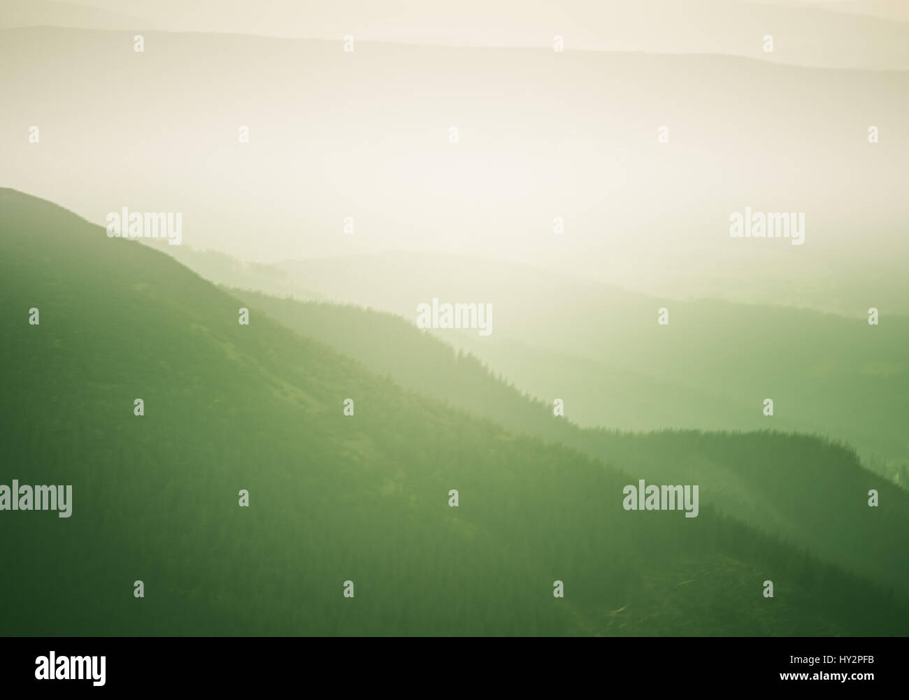 A beautiful, colorful, abstract mountain landscape with a hot summer ...