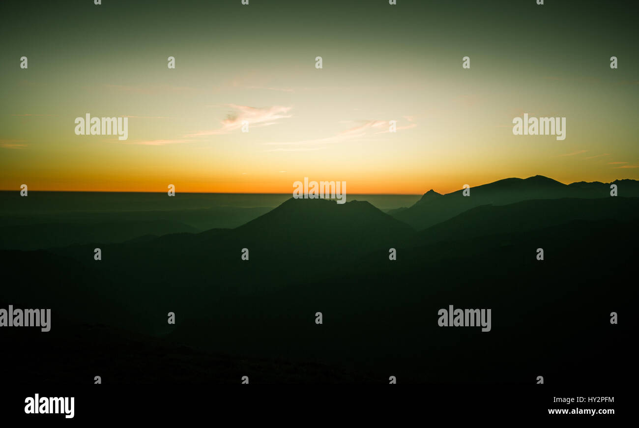 A beautiful, colorful, abstract mountain landscape with a hot summer ...