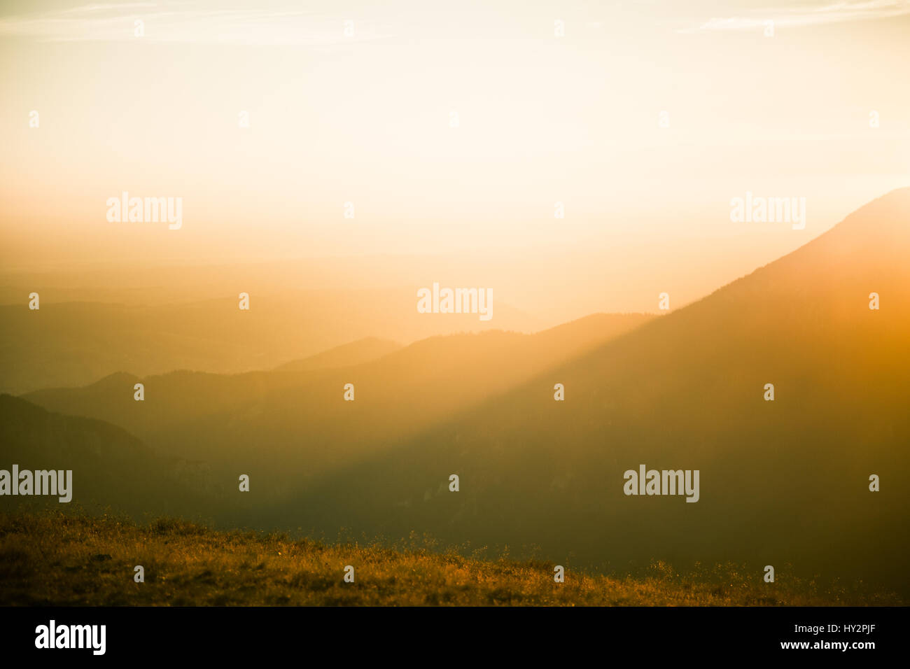 A beautiful, colorful, abstract mountain landscape with a hot summer ...
