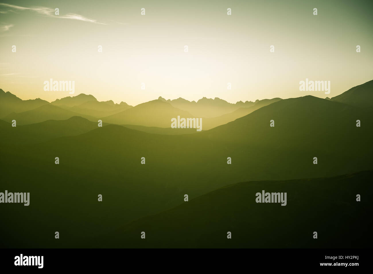 A beautiful, colorful, abstract mountain landscape with a hot summer ...