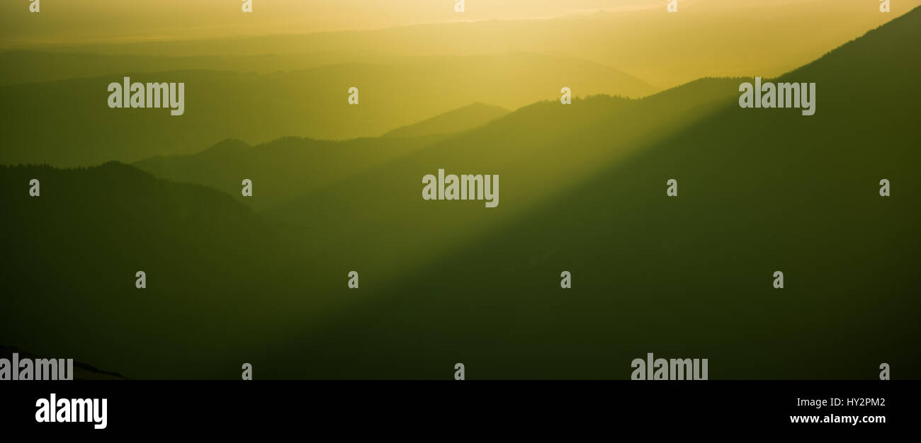 A beautiful, colorful, abstract mountain landscape with a hot summer ...