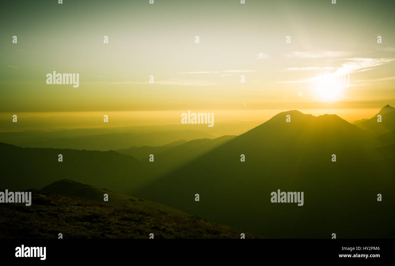 A beautiful, colorful, abstract mountain landscape with a hot summer ...