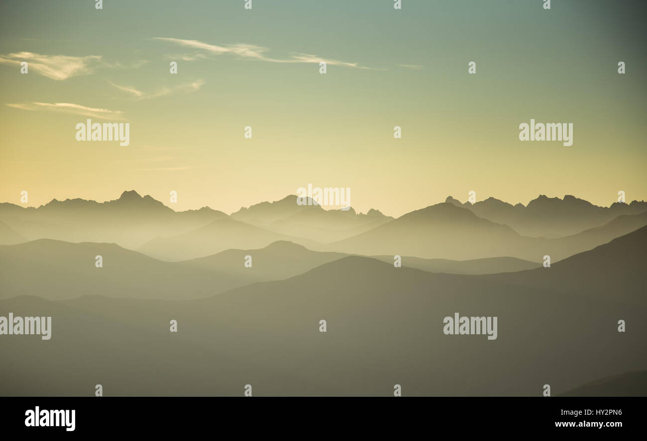 A beautiful, colorful, abstract mountain landscape with a hot summer ...