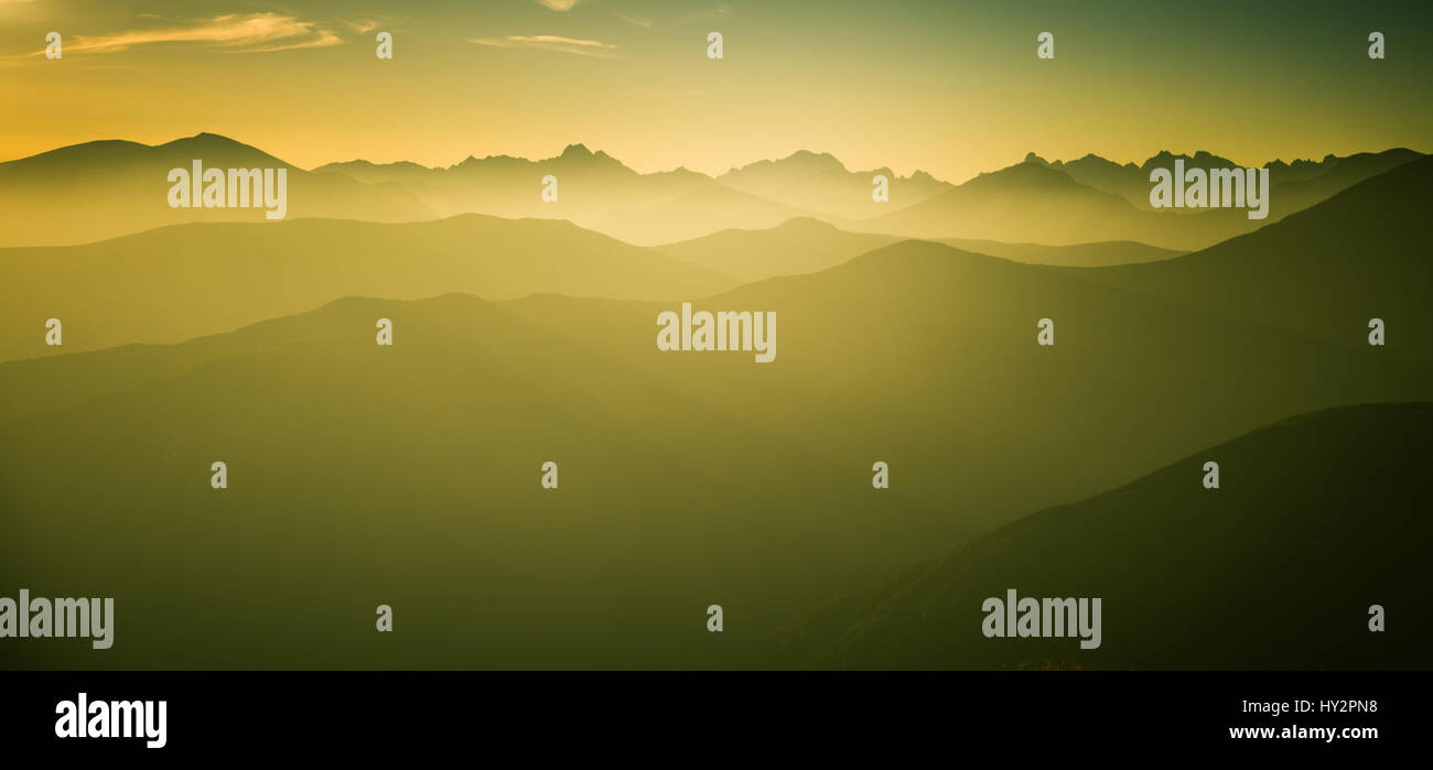 A beautiful, colorful, abstract mountain landscape with a hot summer ...