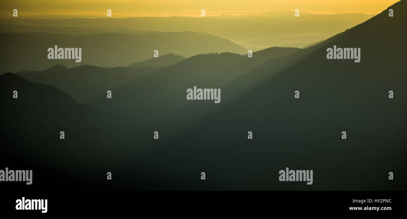 A beautiful, colorful, abstract mountain landscape with a hot summer ...