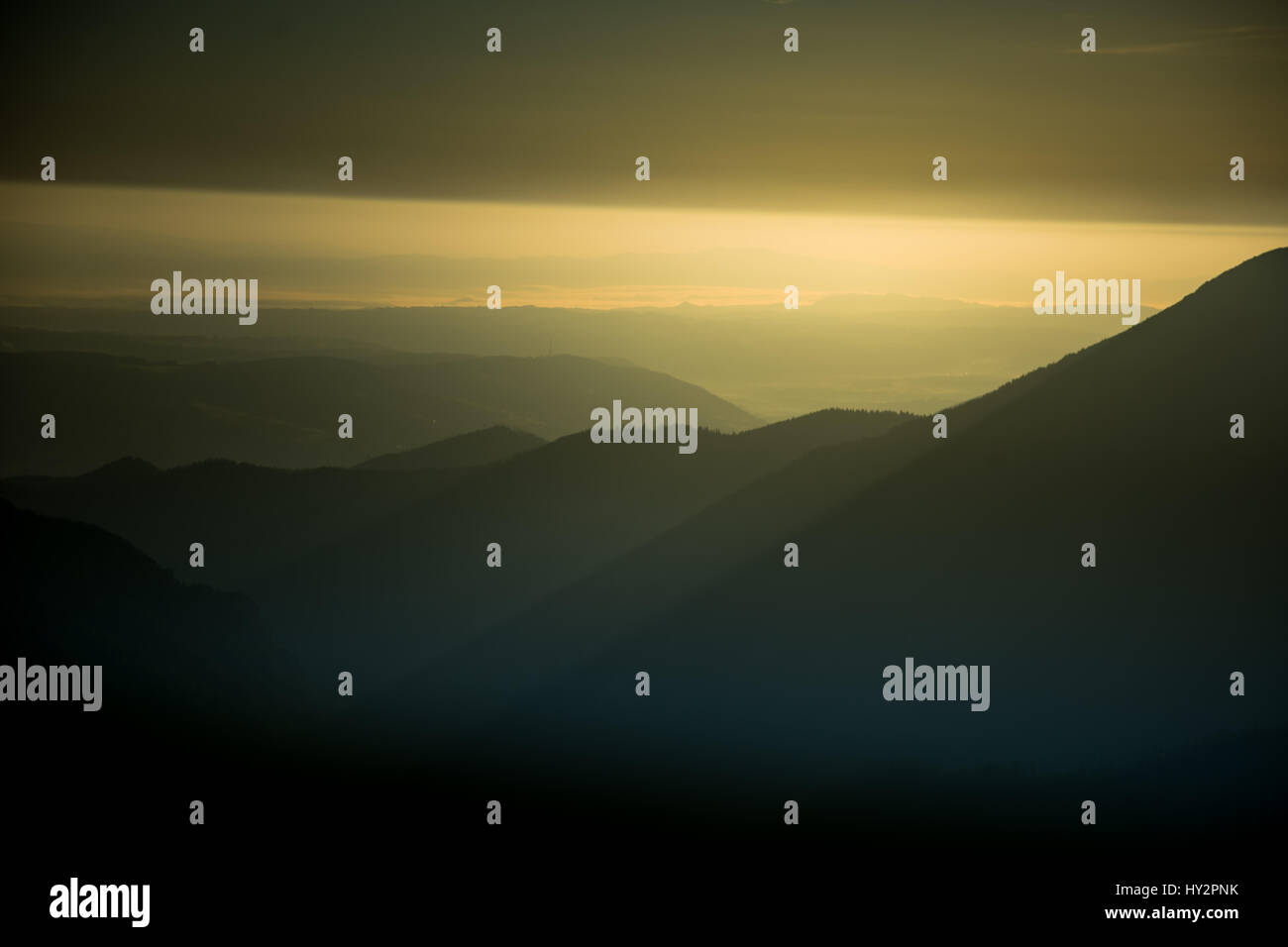 A beautiful, colorful, abstract mountain landscape with a hot summer ...