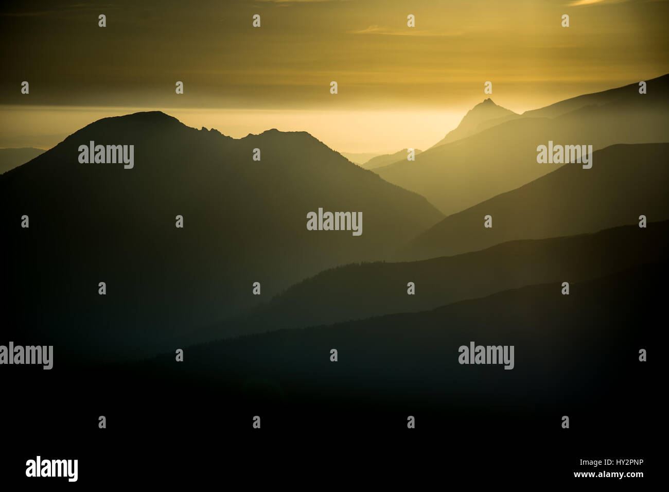 A beautiful, colorful, abstract mountain landscape with a hot summer ...