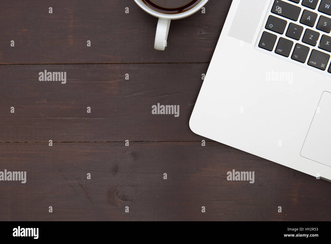 Overhead shot of coffee and computer Stock Photo - Alamy
