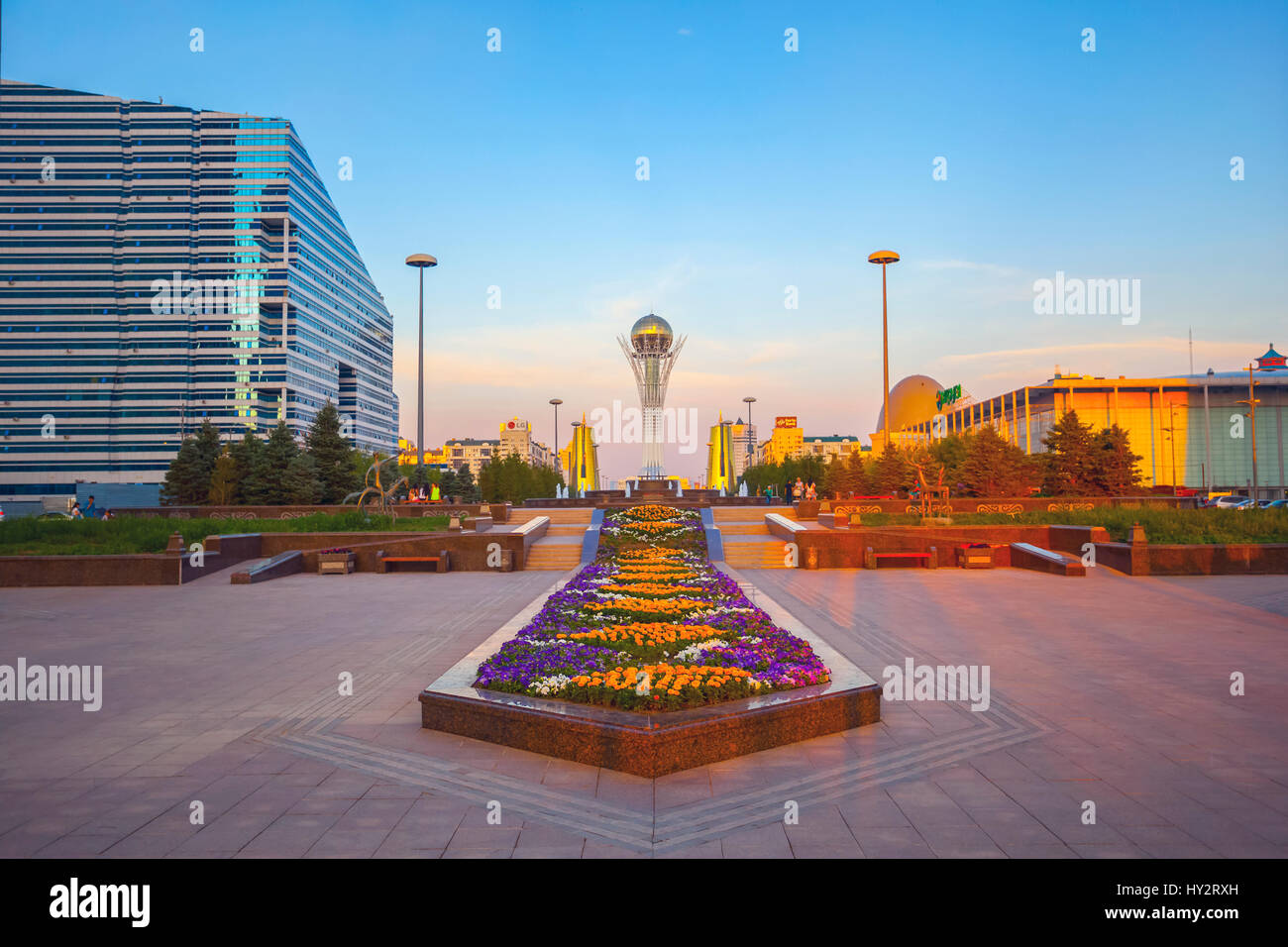 Astana city in the center of the photo Baiterek monument. Capital of ...