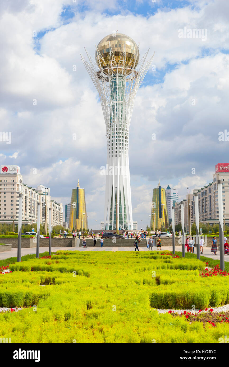 Astana city in the center of the photo Baiterek monument. Capital of ...