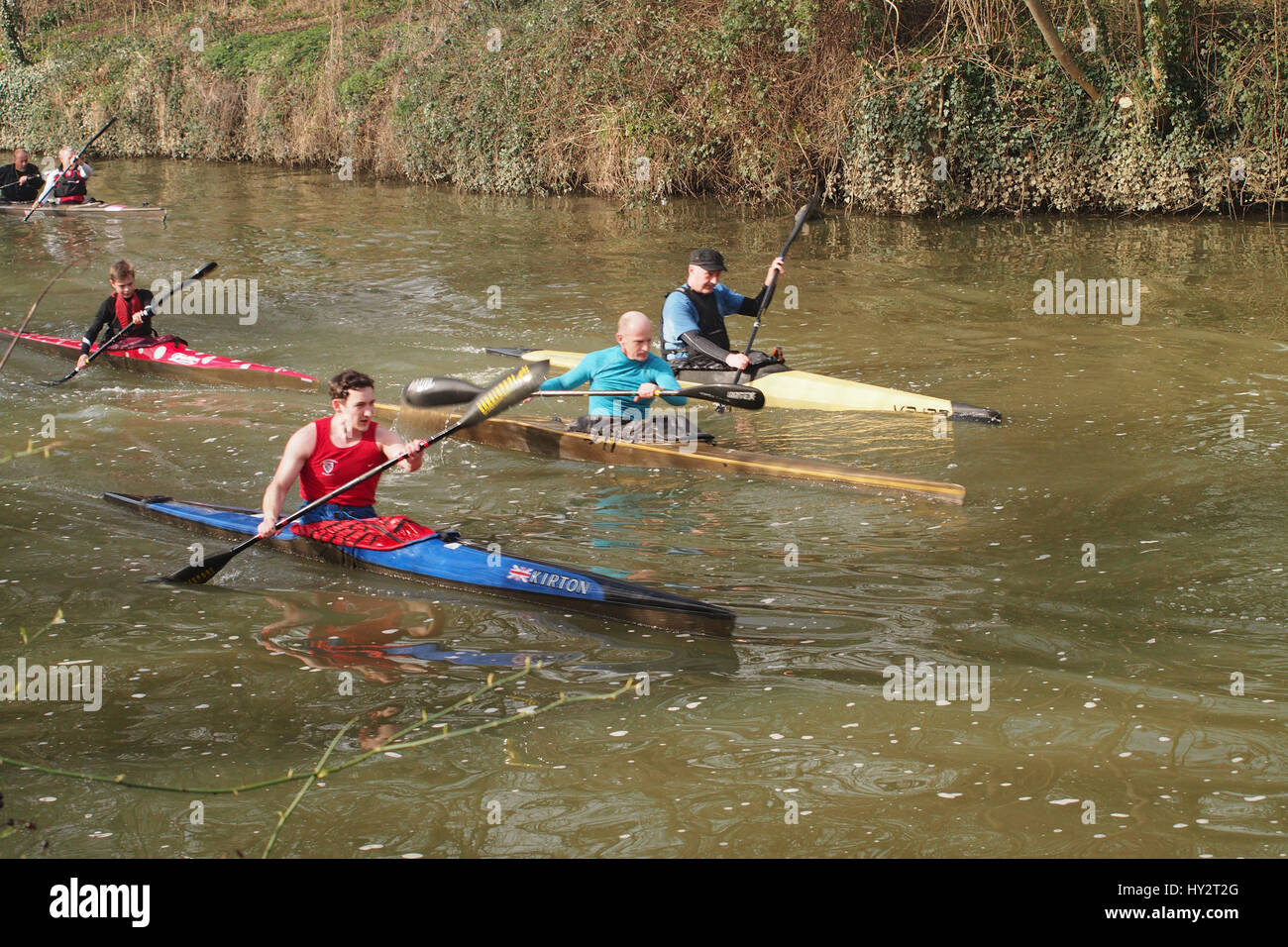 Canoe, Kayak, race down a river at Haysden Country Park, Tonbridge ...