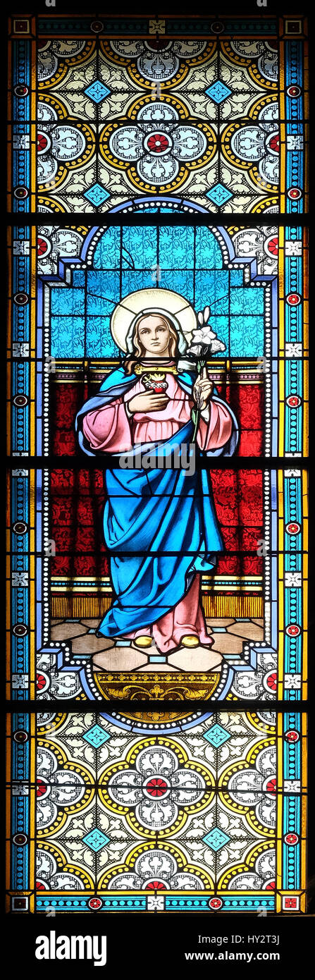 Immaculate Heart of Mary stained glass window in the church of Saint ...