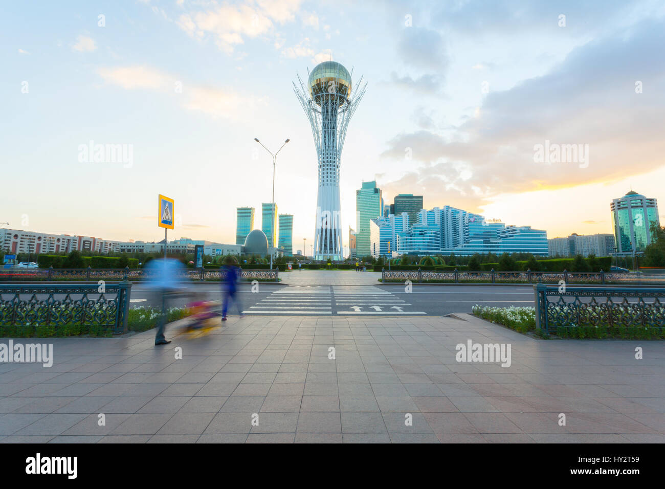Astana city in the center of the photo Baiterek monument. Capital of ...