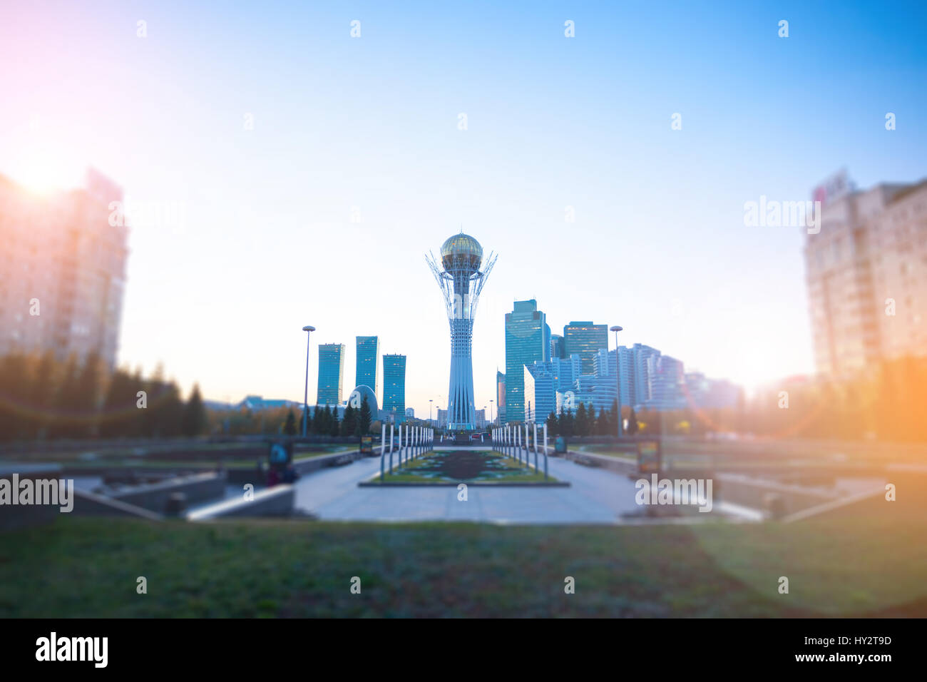 Astana city in the center of the photo Baiterek monument. Capital of ...