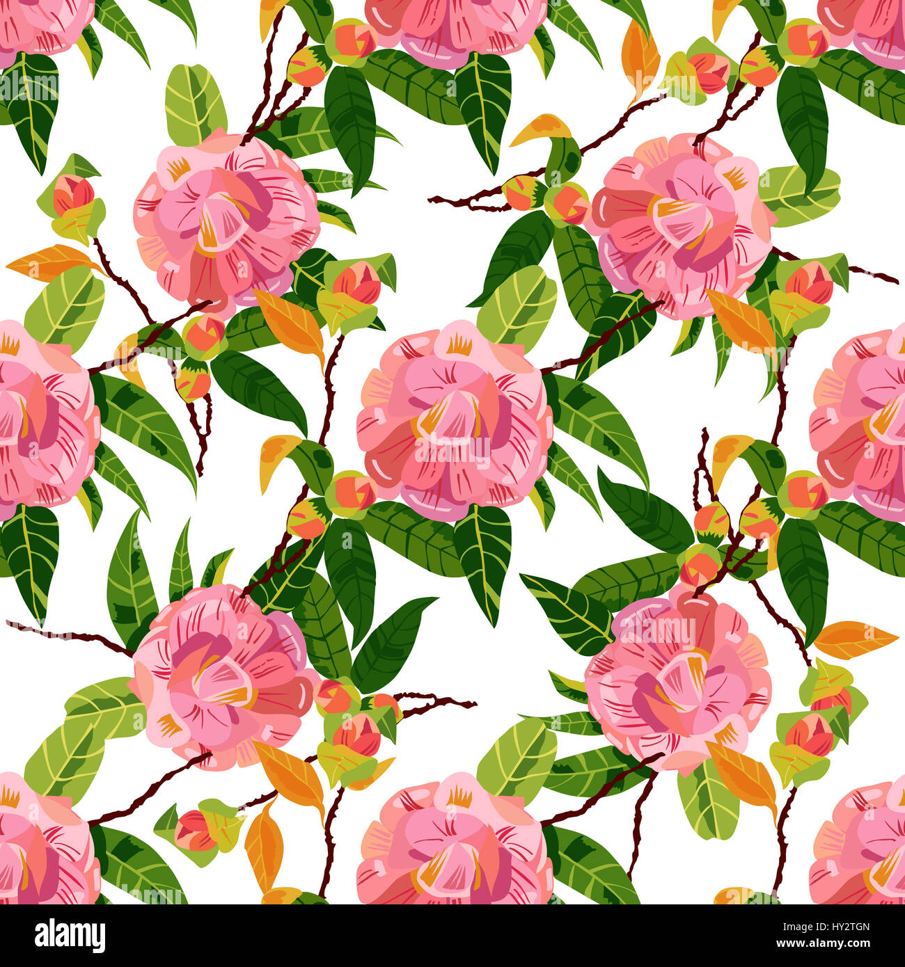 Seamless pattern with vintage style camellia flowers Stock Photo - Alamy