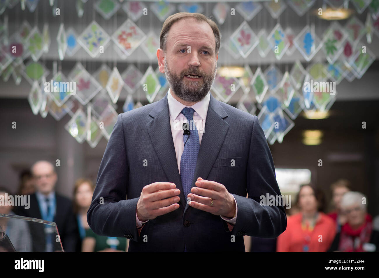 NHS England's chief executive Simon Stevens addresses staff during the ...