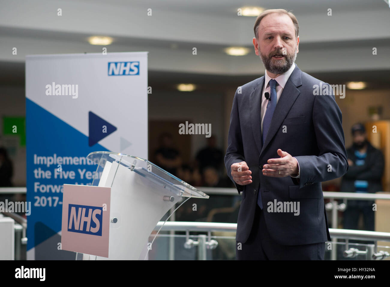 NHS England's chief executive Simon Stevens addresses staff during the ...