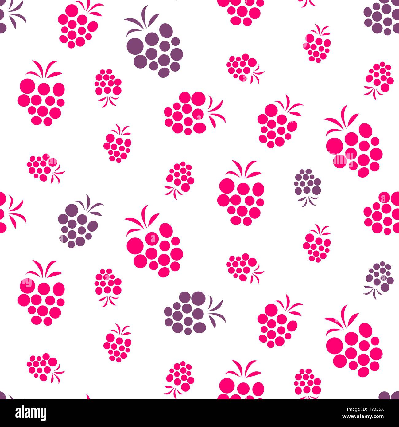 Raspberry pink and purple seamless pattern on white. Berries summer ...