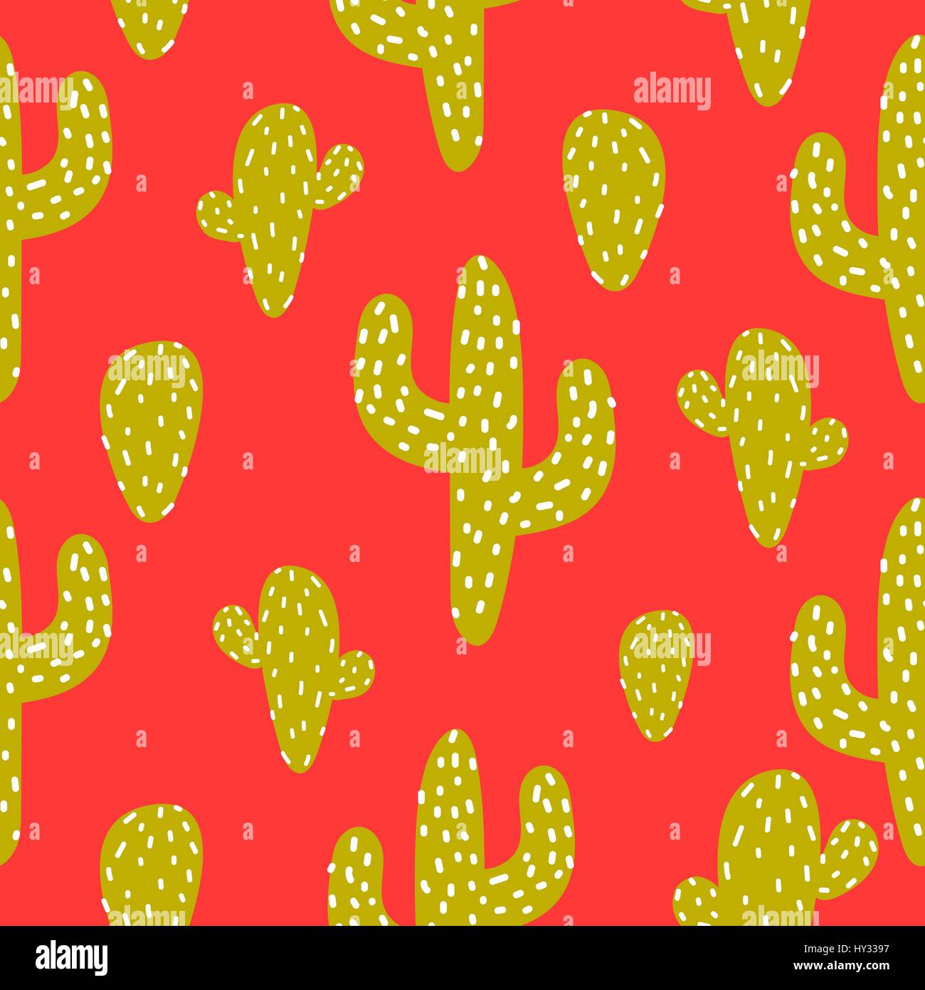 Green and red cactus vector seamless pattern. Bold cartoon cacti desert ...