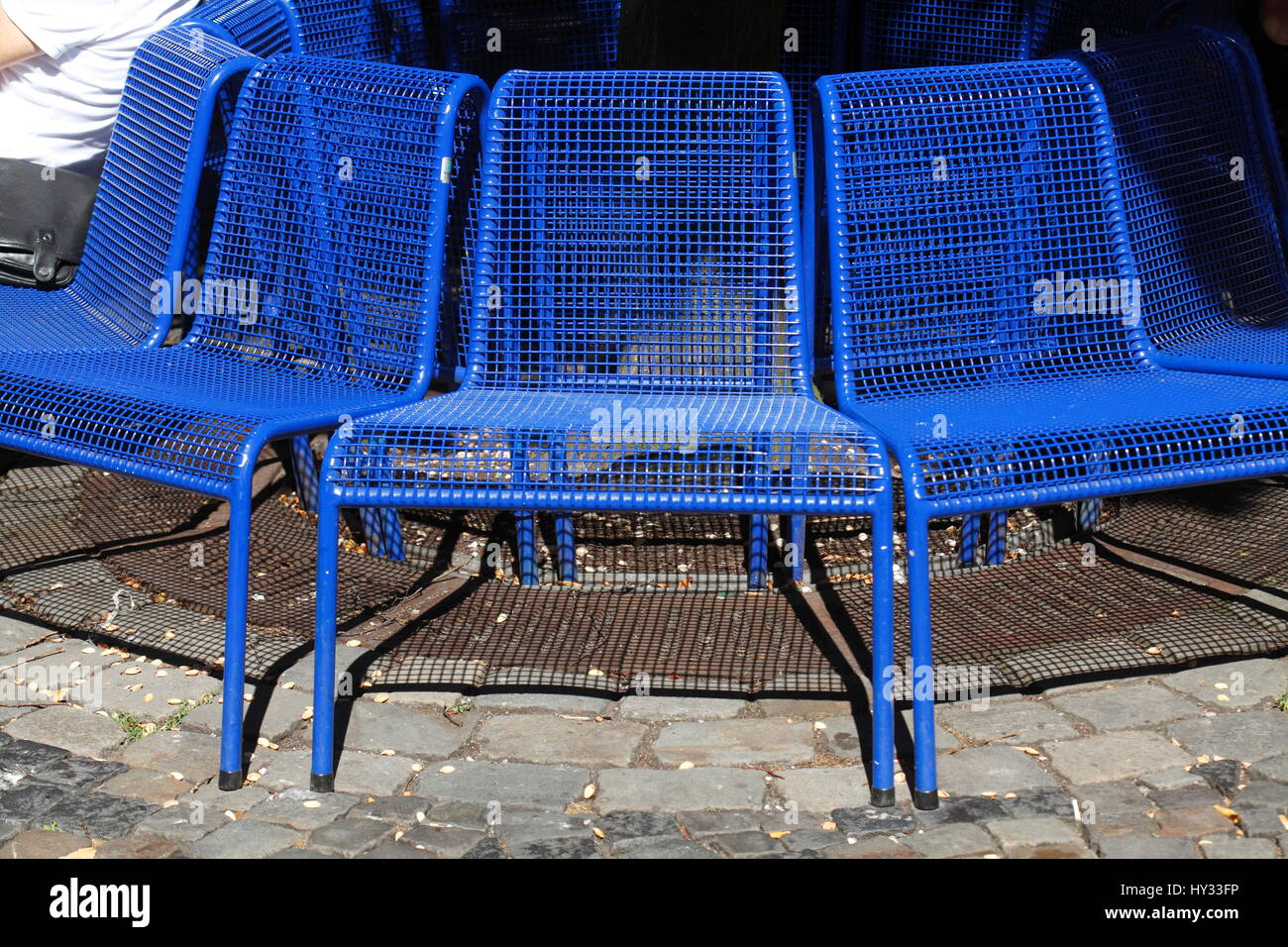 blue round seat bench, chairs Stock Photo - Alamy