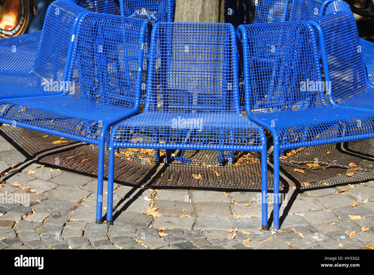blue round seat bench, chairs Stock Photo - Alamy