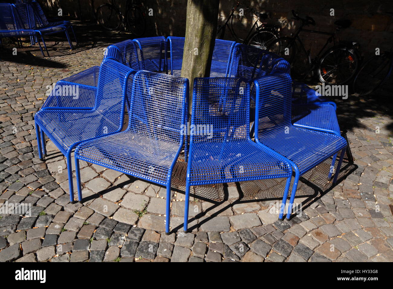 blue round seat bench, chairs Stock Photo - Alamy
