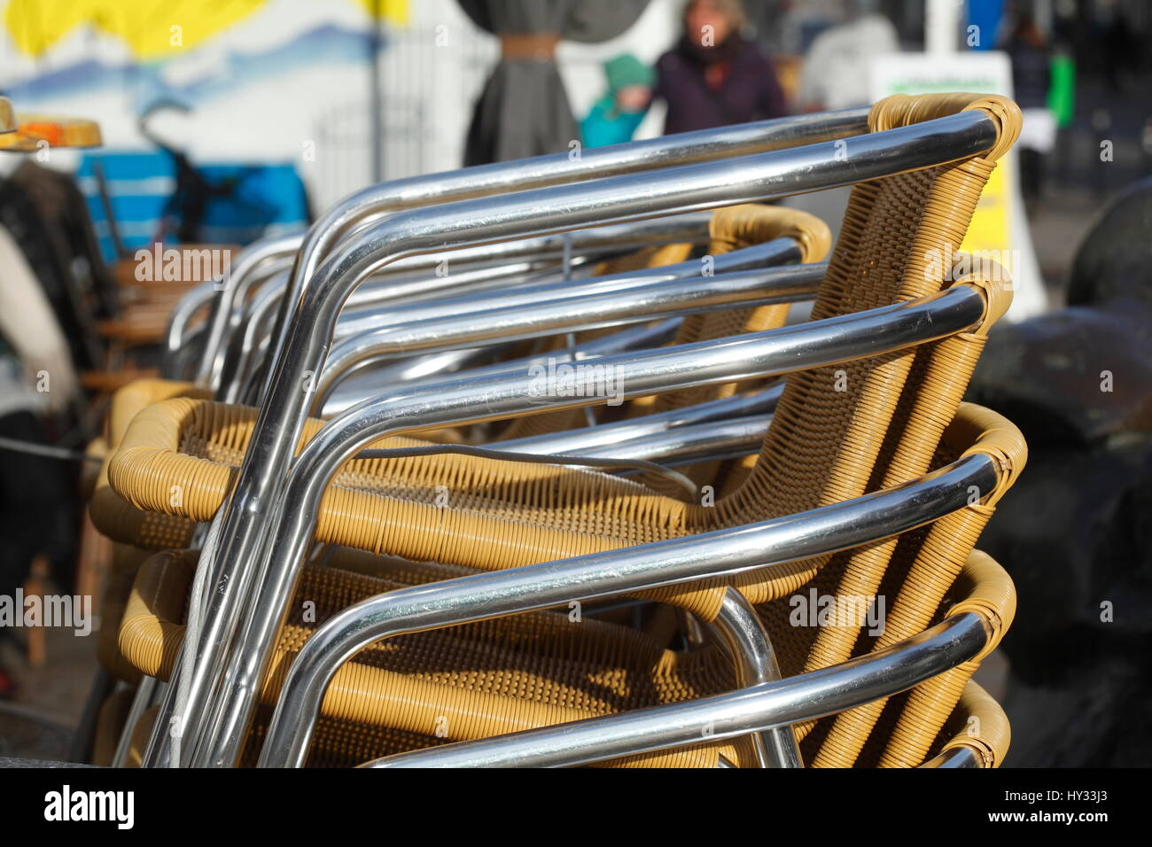 staked metal chairs Stock Photo - Alamy