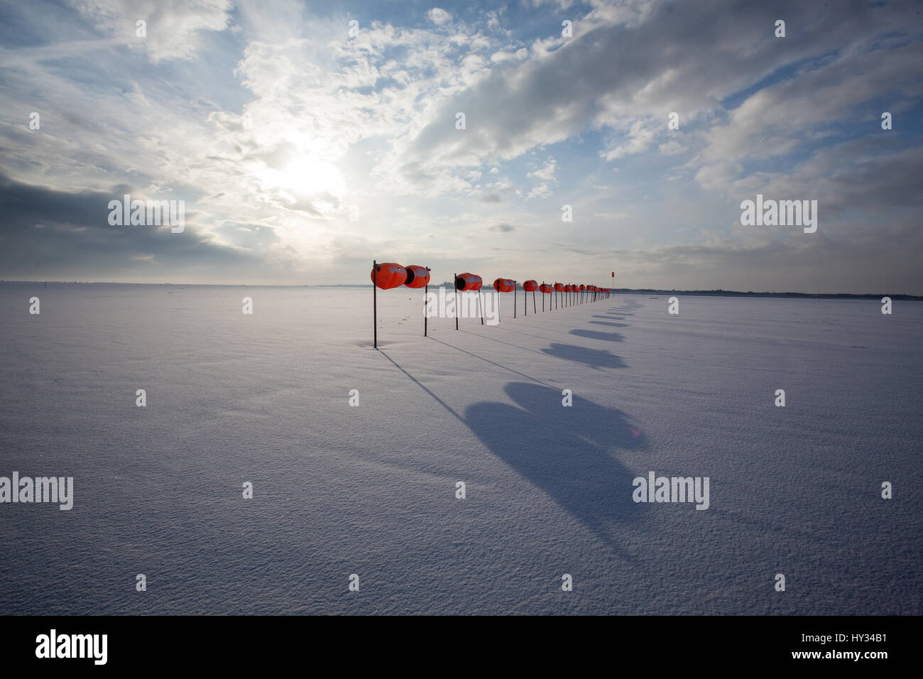 Visible targets for the RAF creating long shadowson a snowy landscape ...