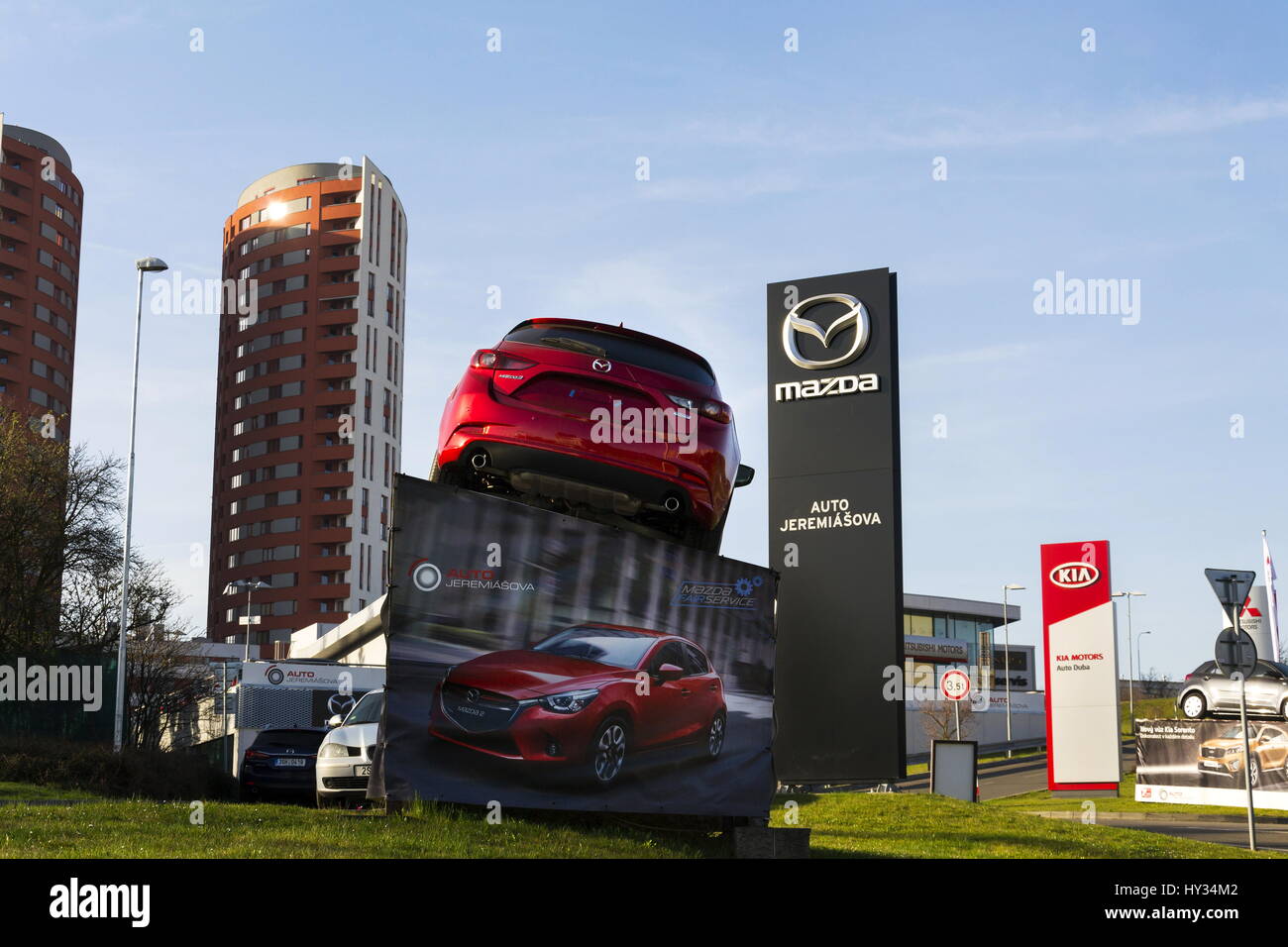 PRAGUE, CZECH REPUBLIC - MARCH 31: Mazda 3 car in front of dealership ...