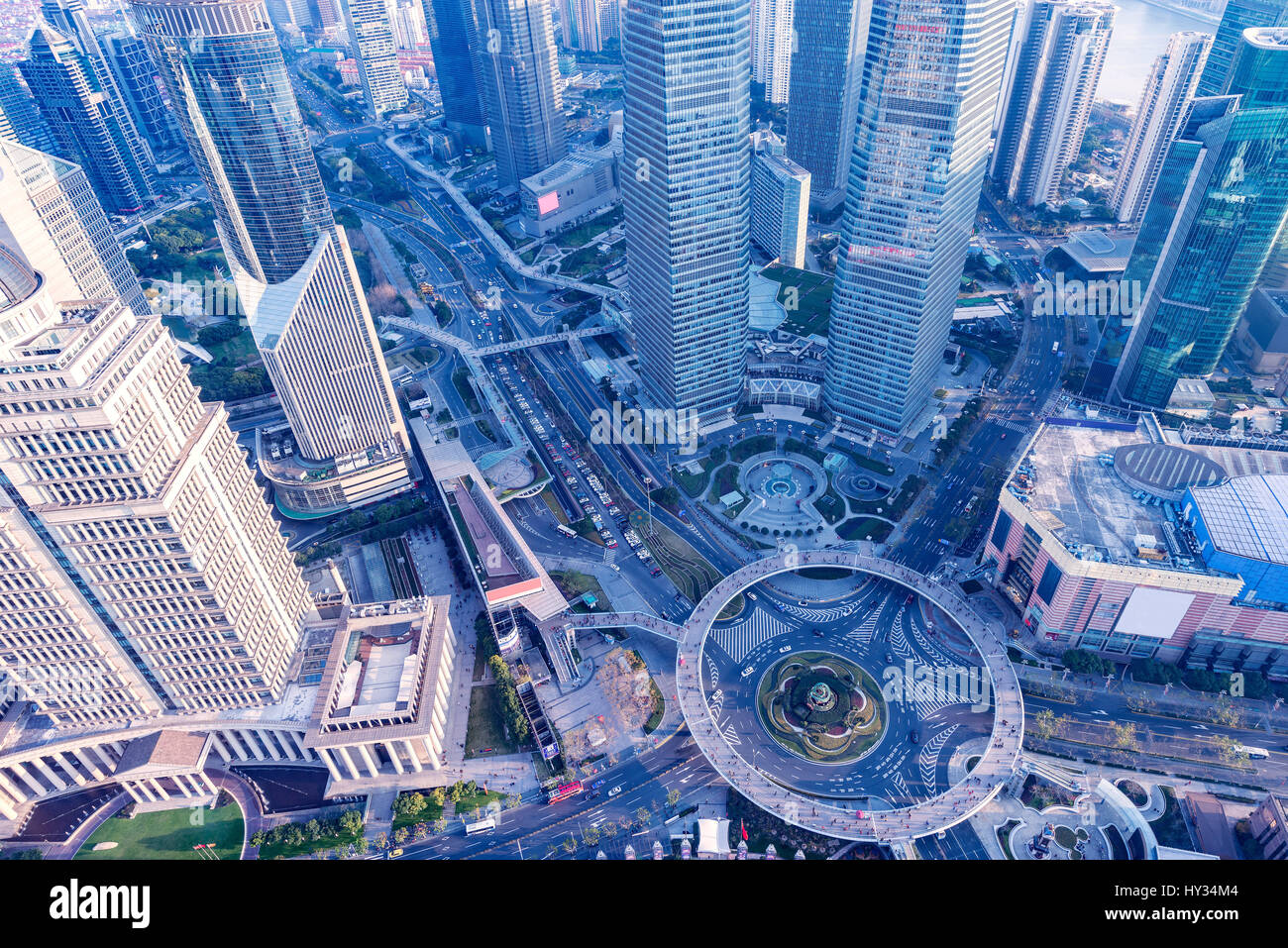 Aerial view of Shanghai city center at evening time. China Stock Photo ...