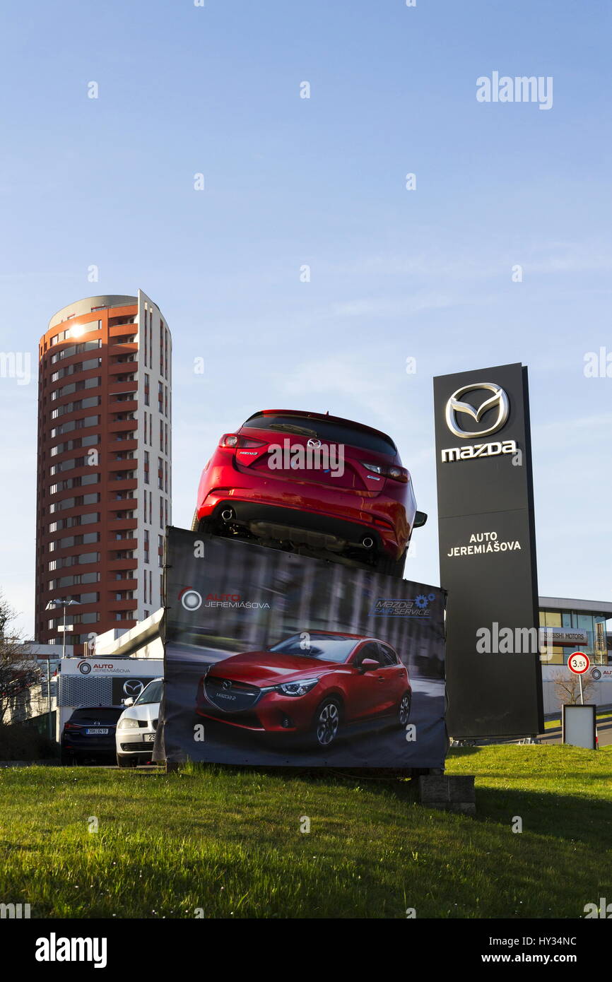 PRAGUE, CZECH REPUBLIC - MARCH 31: Mazda 3 car in front of dealership ...