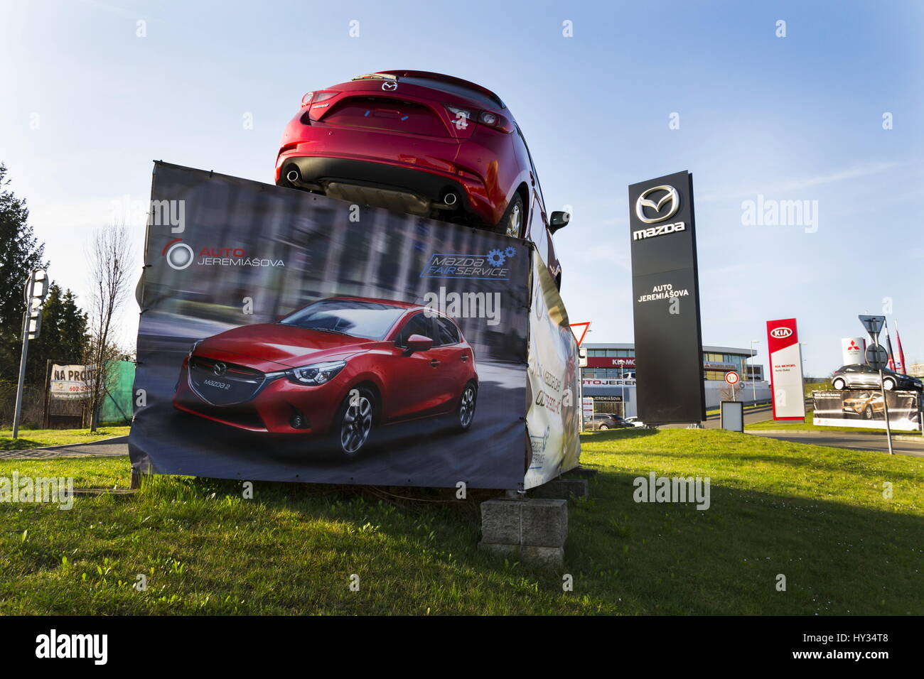 PRAGUE, CZECH REPUBLIC - MARCH 31: Mazda 3 car in front of dealership ...